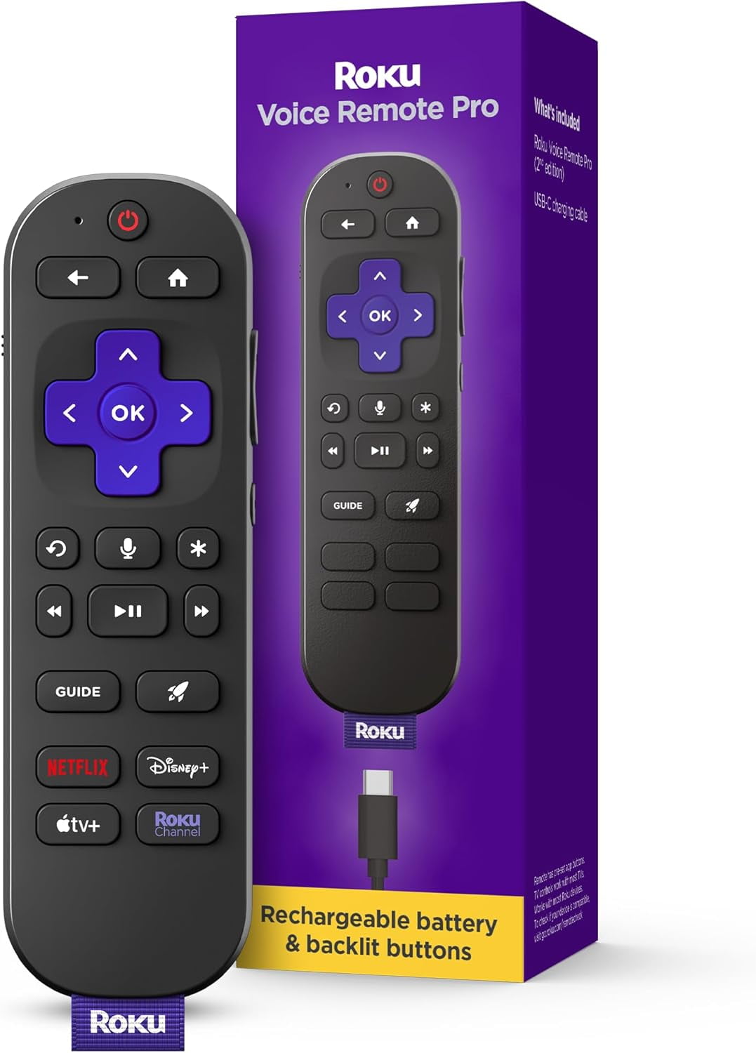 Roku Voice Remote Pro (2nd Ed.) | Rechargeable TV Remote Control with ...