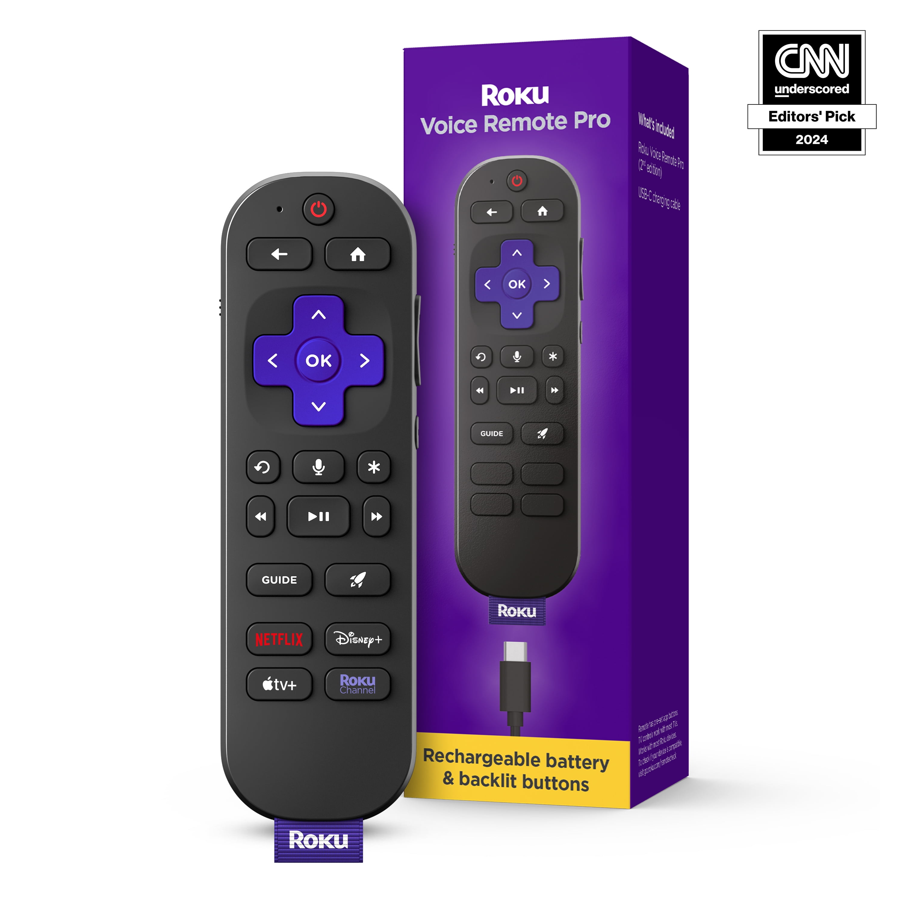 Roku Voice Remote Pro (2nd Ed.) - Rechargeable TV Remote Control with ...