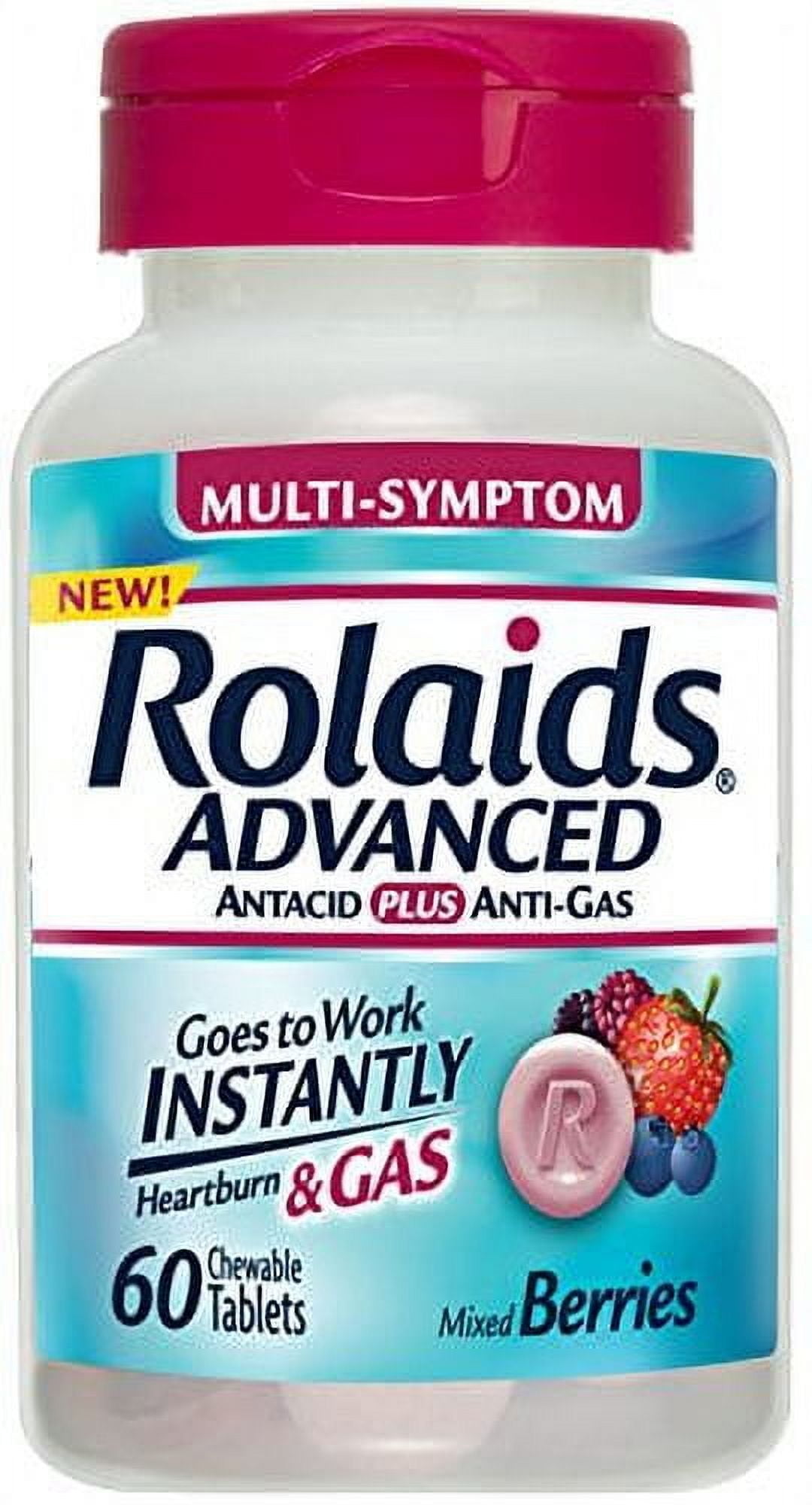 Rolaids Advanced Antacid, Anti Gas Tablets, Mixed Berries, 60 ea (Pack ...