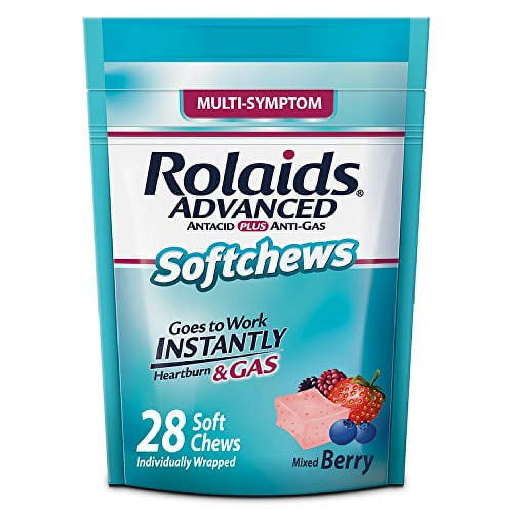 Rolaids Advanced Antacid Plus Anti-Gas Softchews, 28 Count, Mixed Berry, Stomach Medicine ...