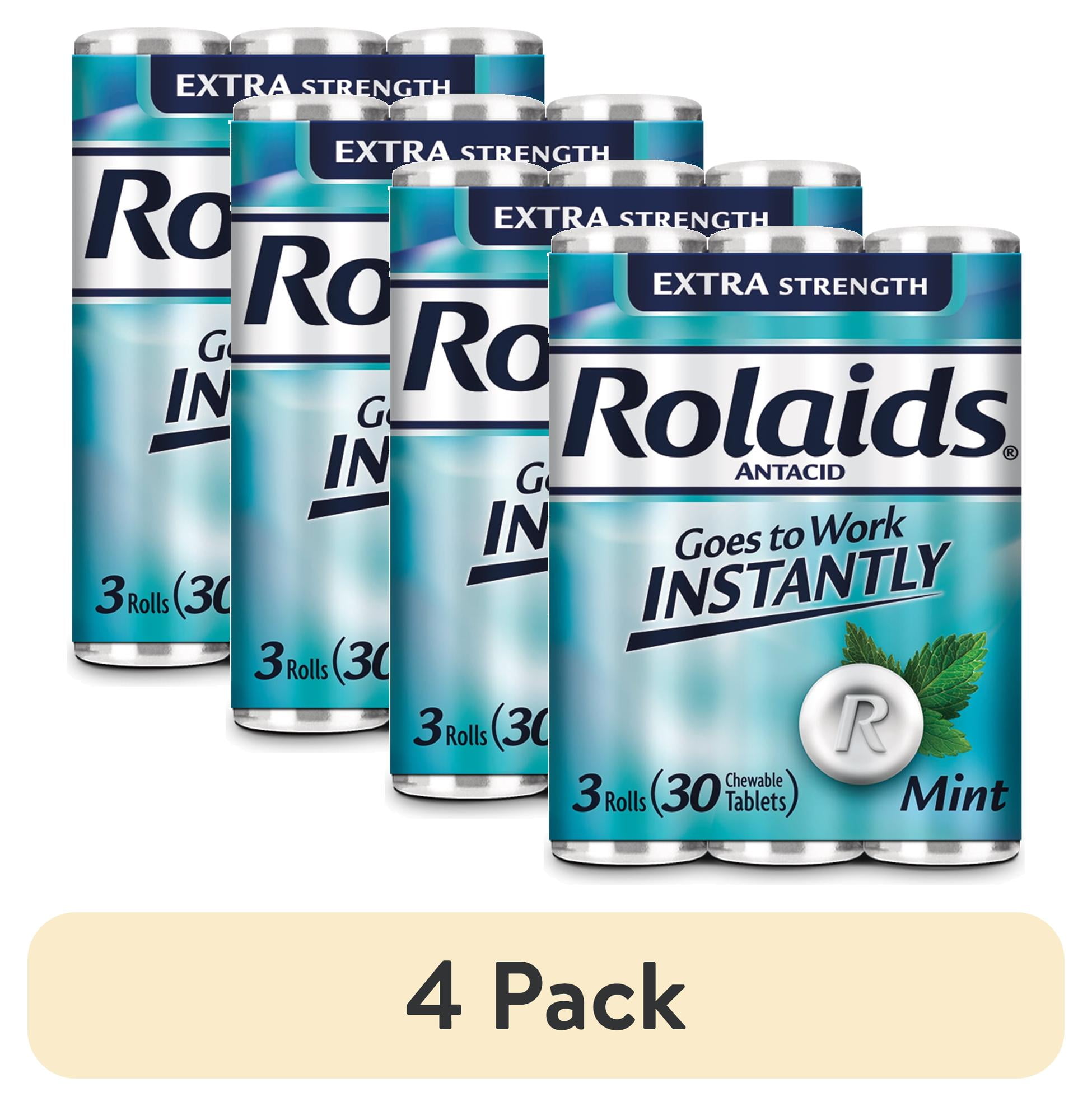 (4 pack) Rolaids Extra Strength Antacid, Heartburn Relief, 30 Chewable ...