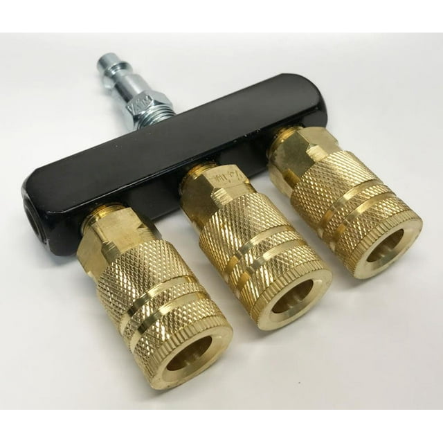 Rolair 1/4" NPT 3-Way Bar Air Manifold with 3 Couplers and Plug M ...