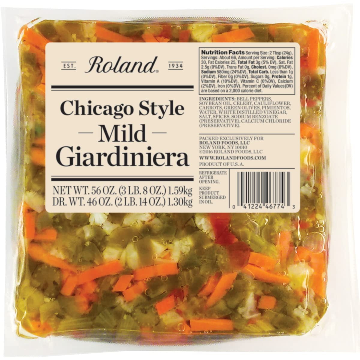 Roland Foods Chicago Style Mild Giardiniera, KKS1 Italian Pepper Relish ...