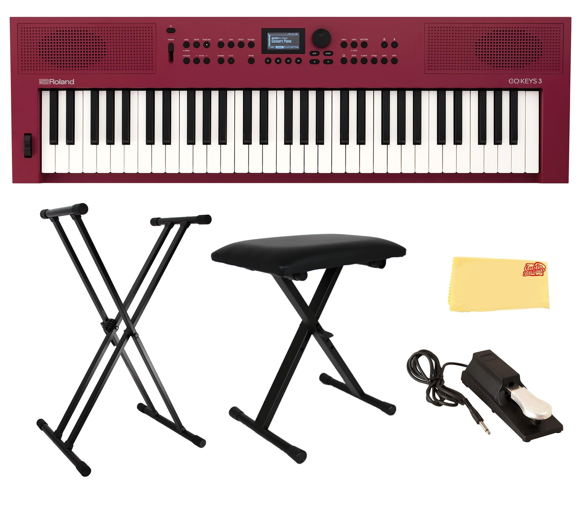 Roland GO:KEYS 3 Red Music Creation Keyboard Bundle with Adjustable ...