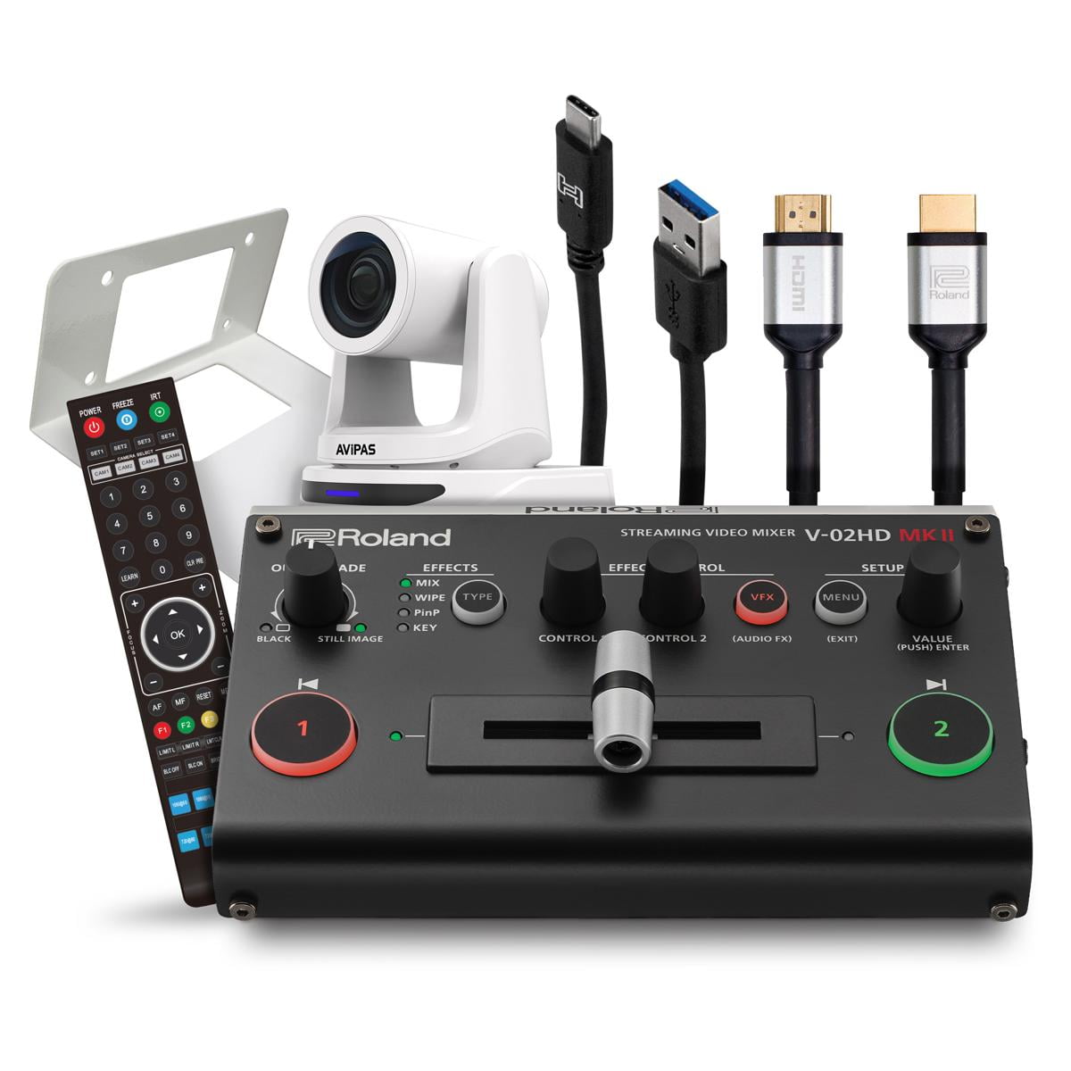 Roland PTZ Single Camera Bundle with V-02HD MK II Streaming Video Mixer ...