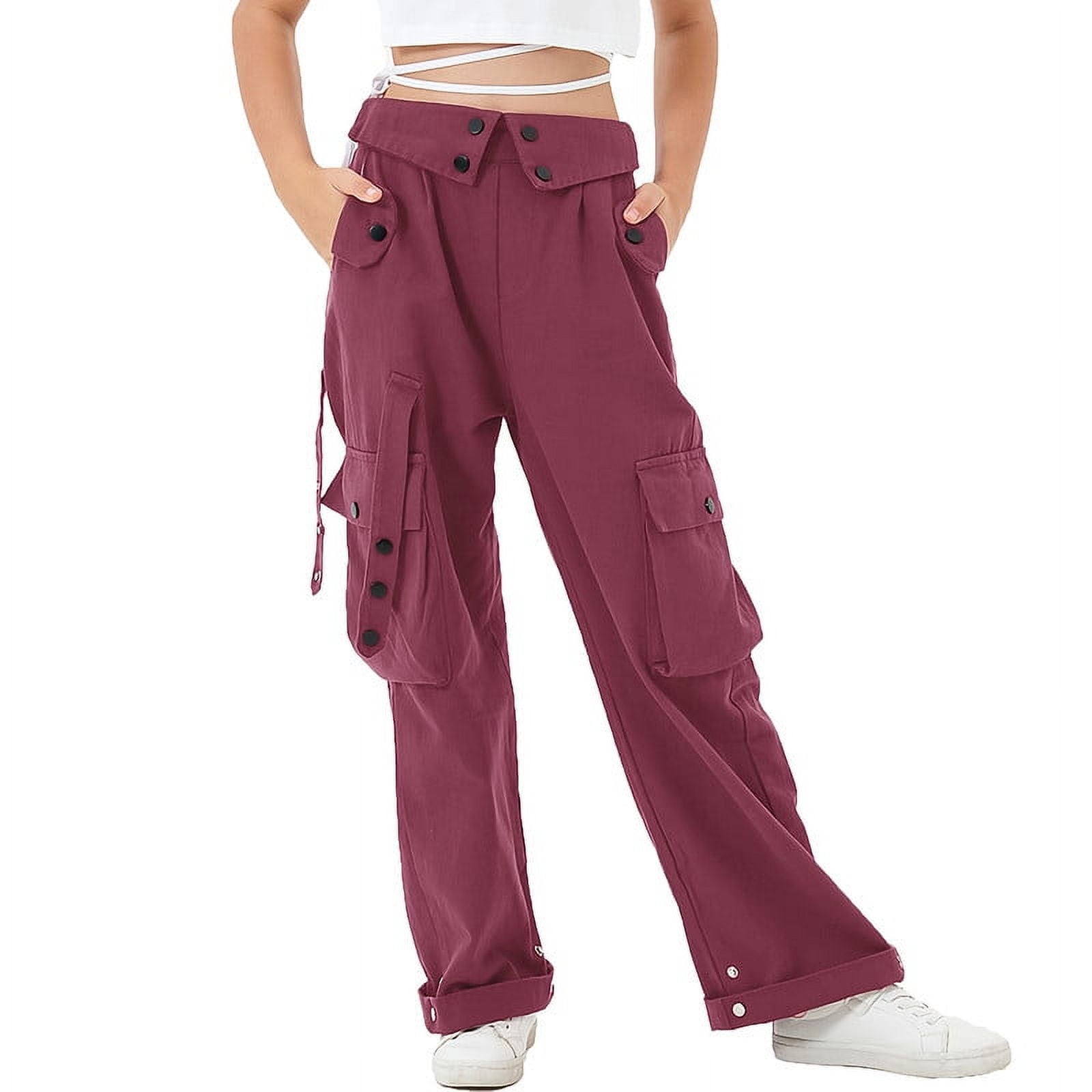 Rolanko Girls Cargo Pants Wide Leg Loose Cargo Trousers with Pockets ...