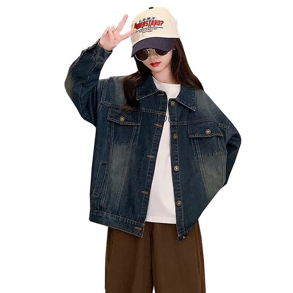 Rolanko Girls Oversized Fall Denim Shirt with Pockets - Walmart.com