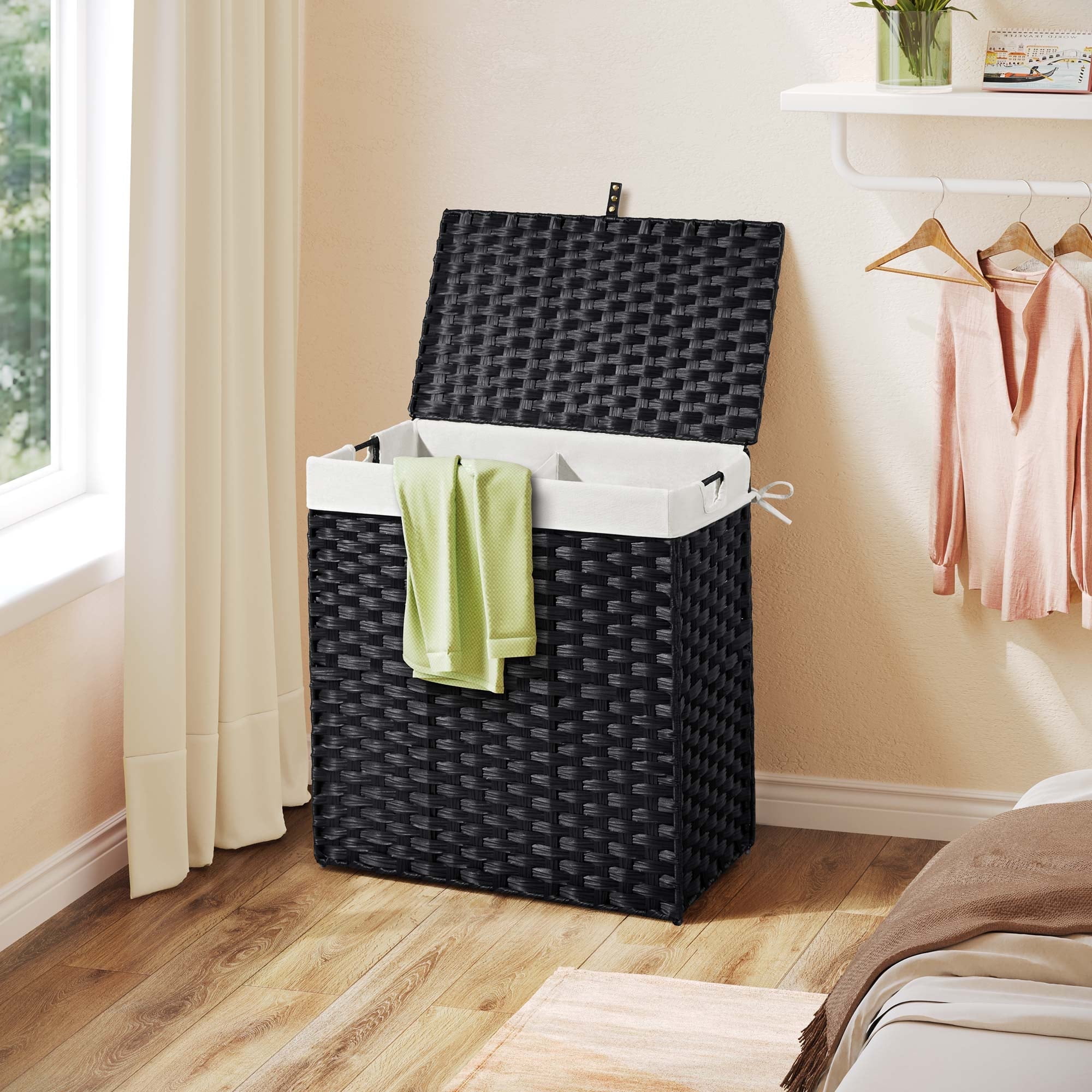 Rolanstar 130L Laundry Hamper Wicker Laundry Basket with Lid, Handles ...