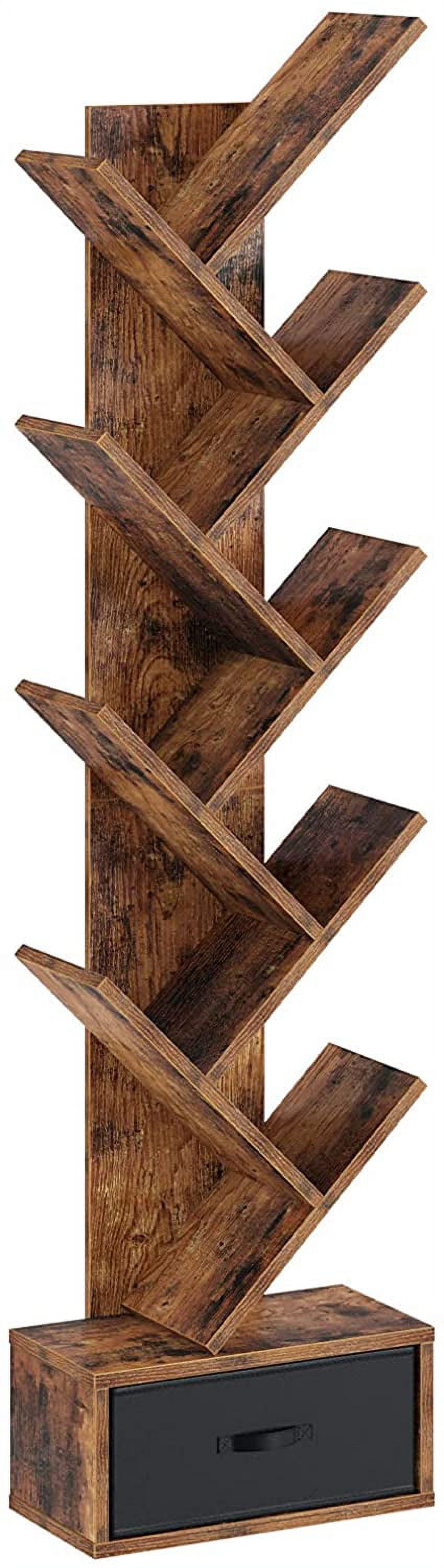 Rolanstar Bookshelf with Drawer, 9 Shelf Tree Bookshelf, Wooden ...