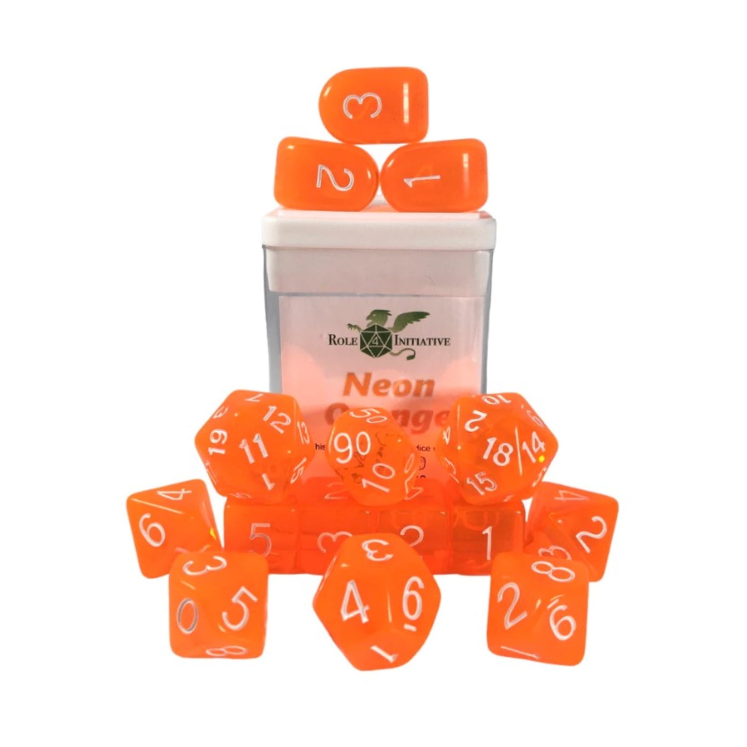Role 4 Initiative Polyhedral Dice - Translucent Neon Orange w/White ...