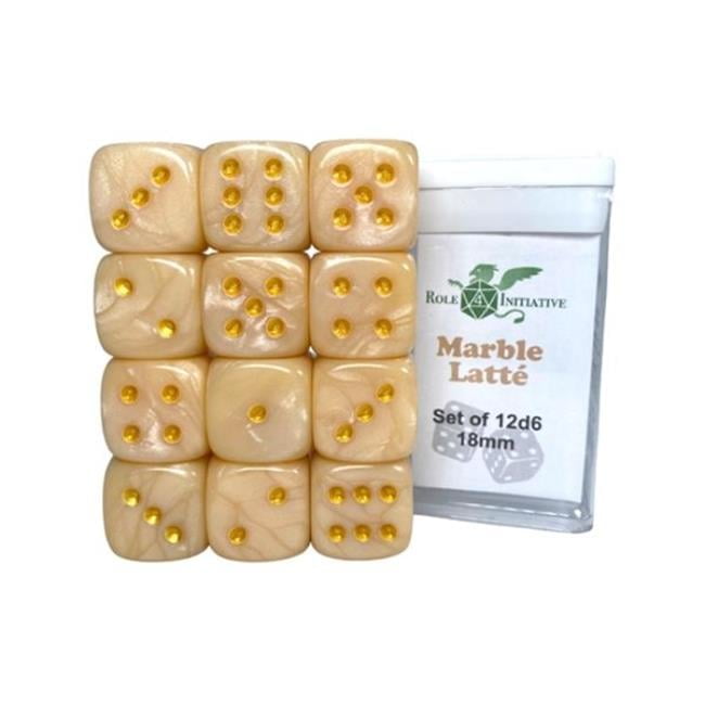 Role 4 Initiative R4I50205-12P 18 mm D6Cube Marble Dice, Latte - 12 ...