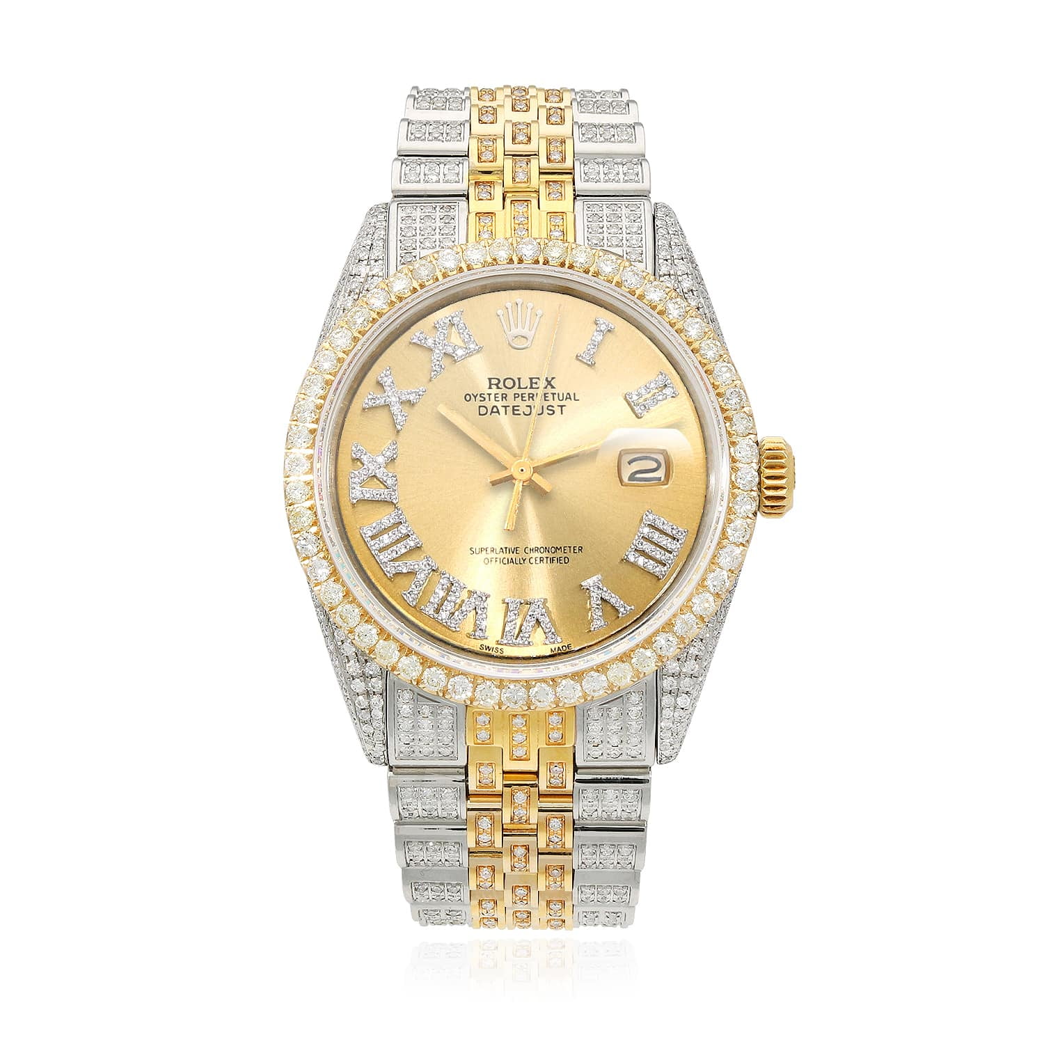 Rolex Datejust Jubilee Band Custom Diamond Bezel White Yellow Dial 36mm ...