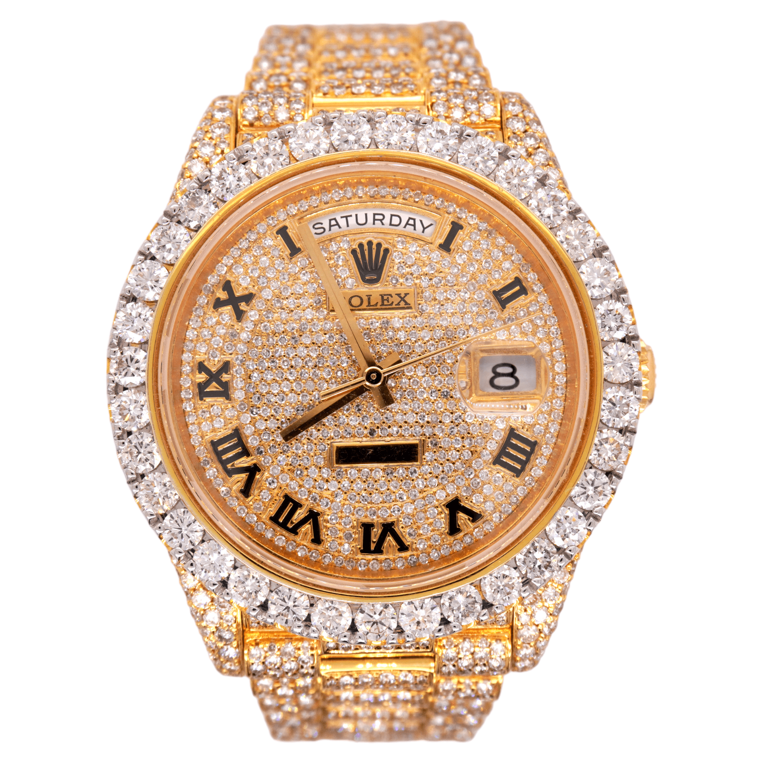 Rolex Day-Date 40mm 18k Yellow Gold Iced Out 25ct Genuine Diamonds Ref ...