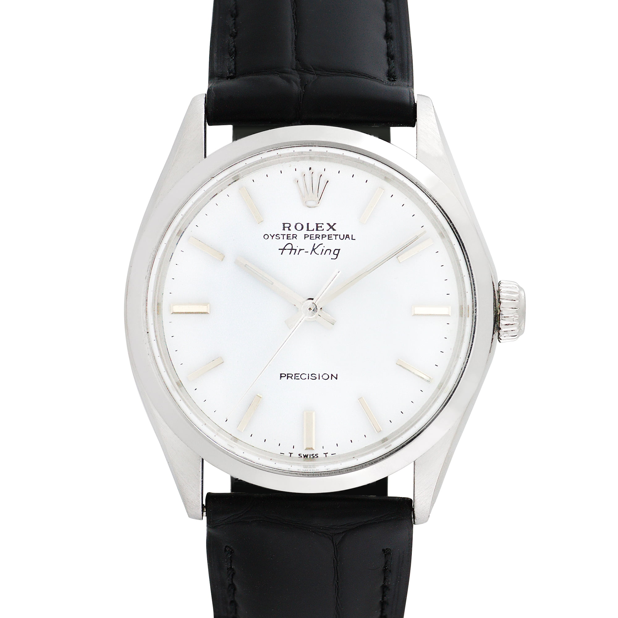 Pre-Owned Rolex Men's Airking 34mm Generic black leather Wristwatch ...