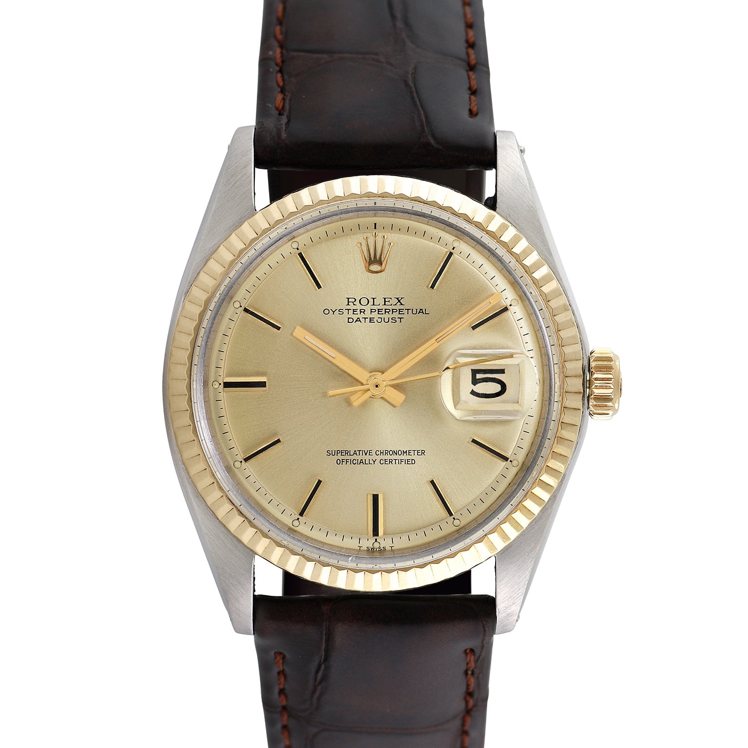 Pre-Owned Rolex Men's Datejust 36mm Generic brown leather Wristwatch ...