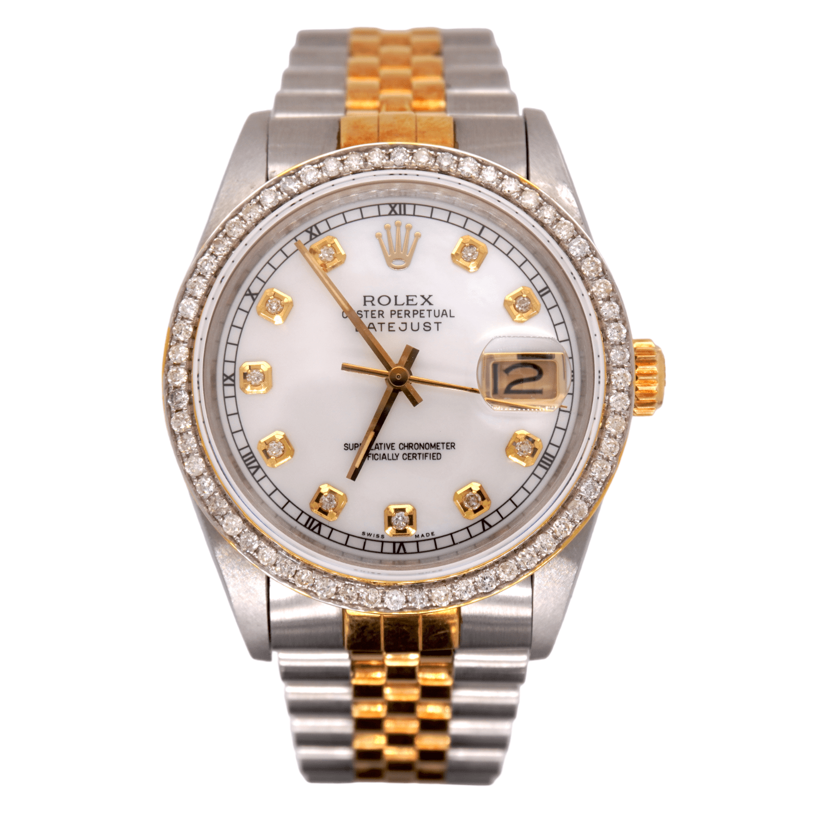 Rolex Mens Datejust 36mm 18k Yellow Gold & Steel ICED 1.75ct Diamonds MOP Dial - Walmart.com