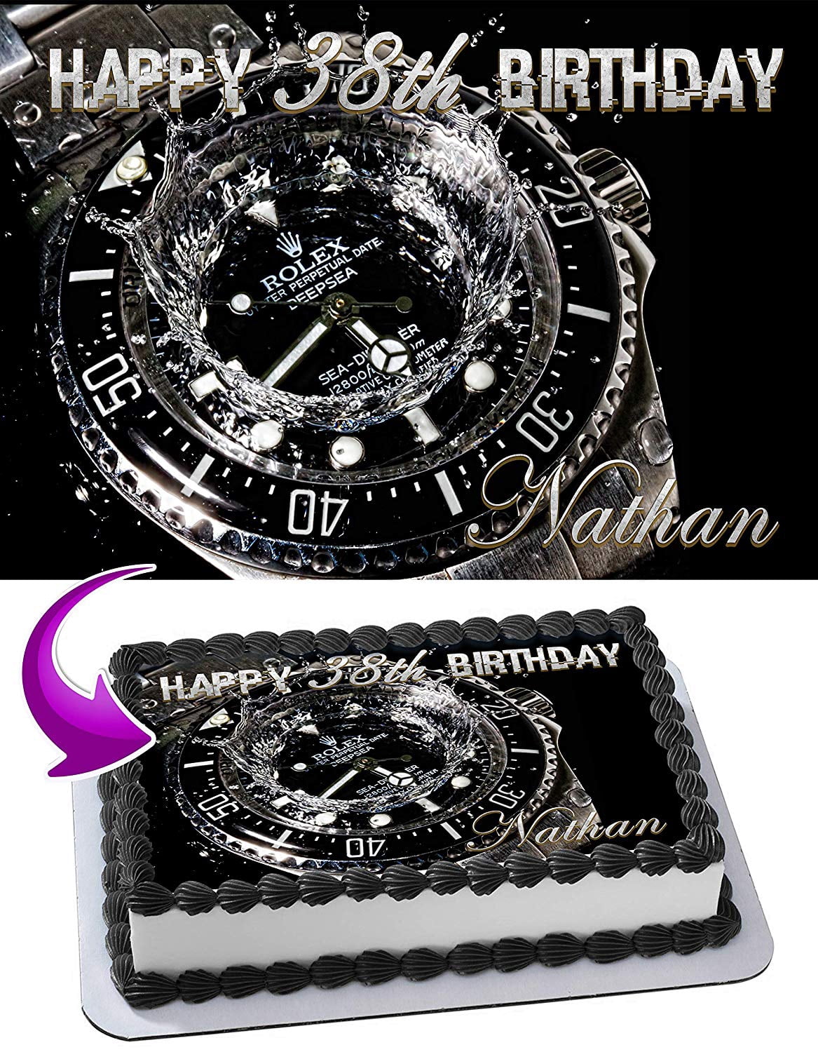 Rolex Watch Edible Cake Image Topper Personalized Birthday Party 1/4 ...