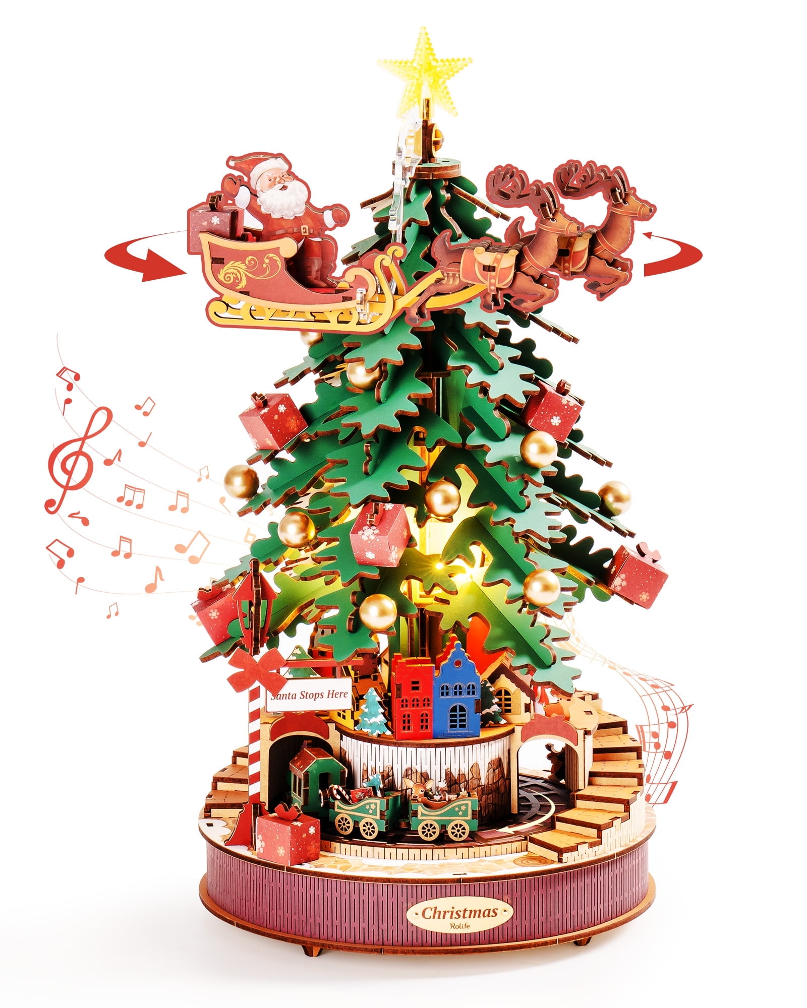 Rolife 3D Puzzles Christmas Melody Tree Music Box Dreamer Wooden DIY ...