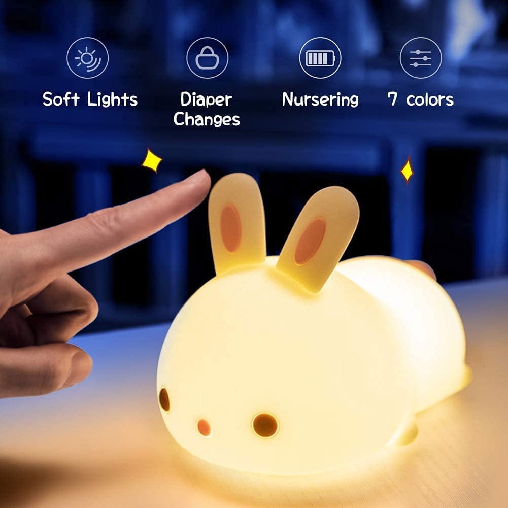 Rolilink LED Rabbit Night Light for Kids, 16 Colors, Tap Control, USB ...