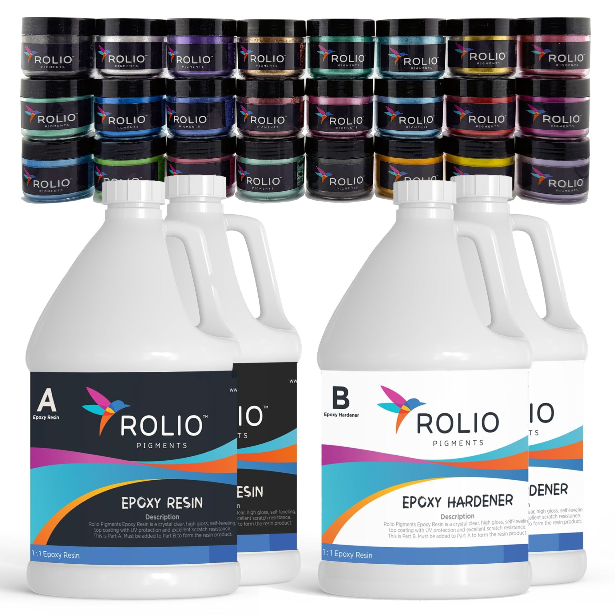 Rolio Epoxy Resin & Mica Powder Bundle, 2 Gallon Clear Casting Kit with ...