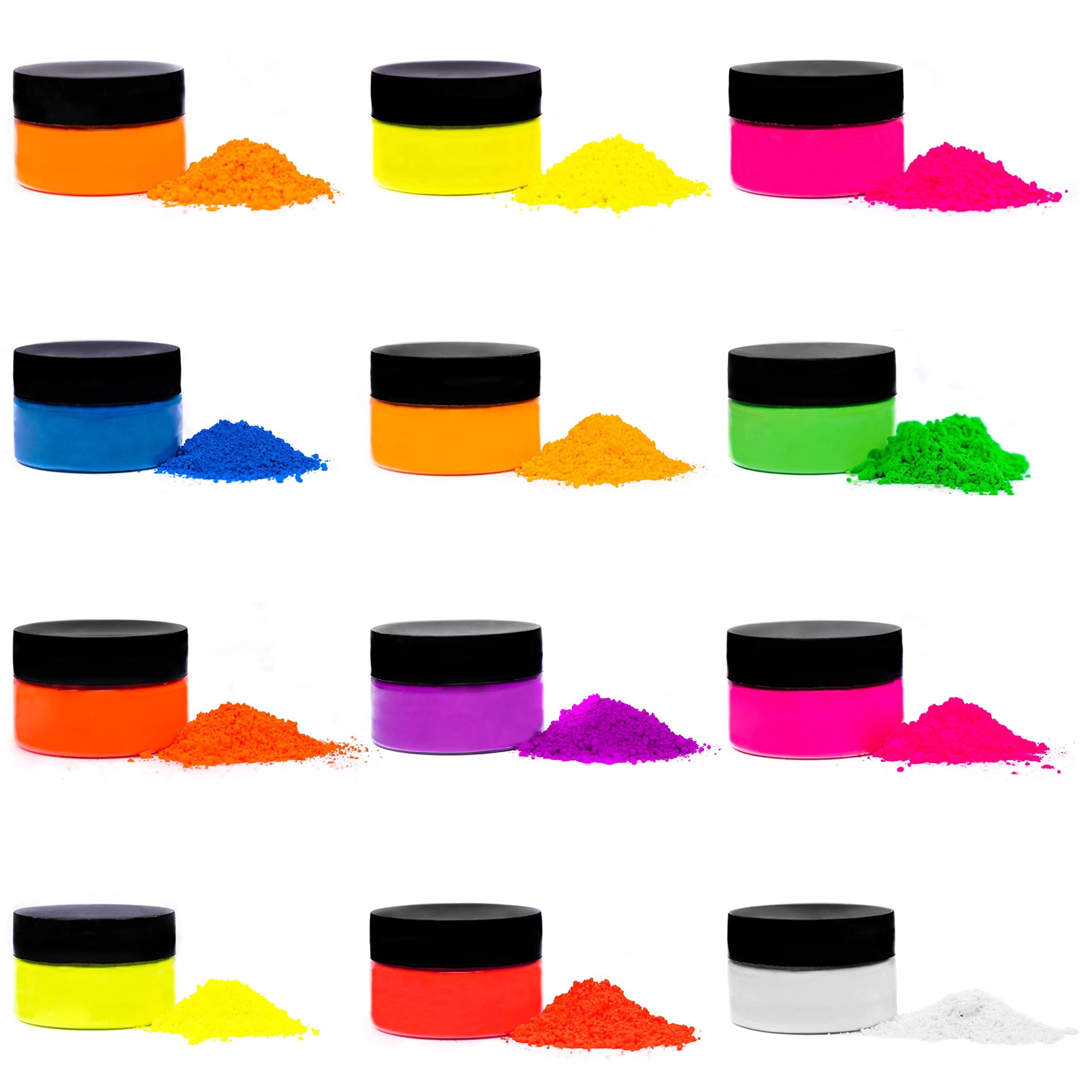 Rolio - Fluorescent Neon Powder - 12 Jars of Pigment for Paint, Dye ...