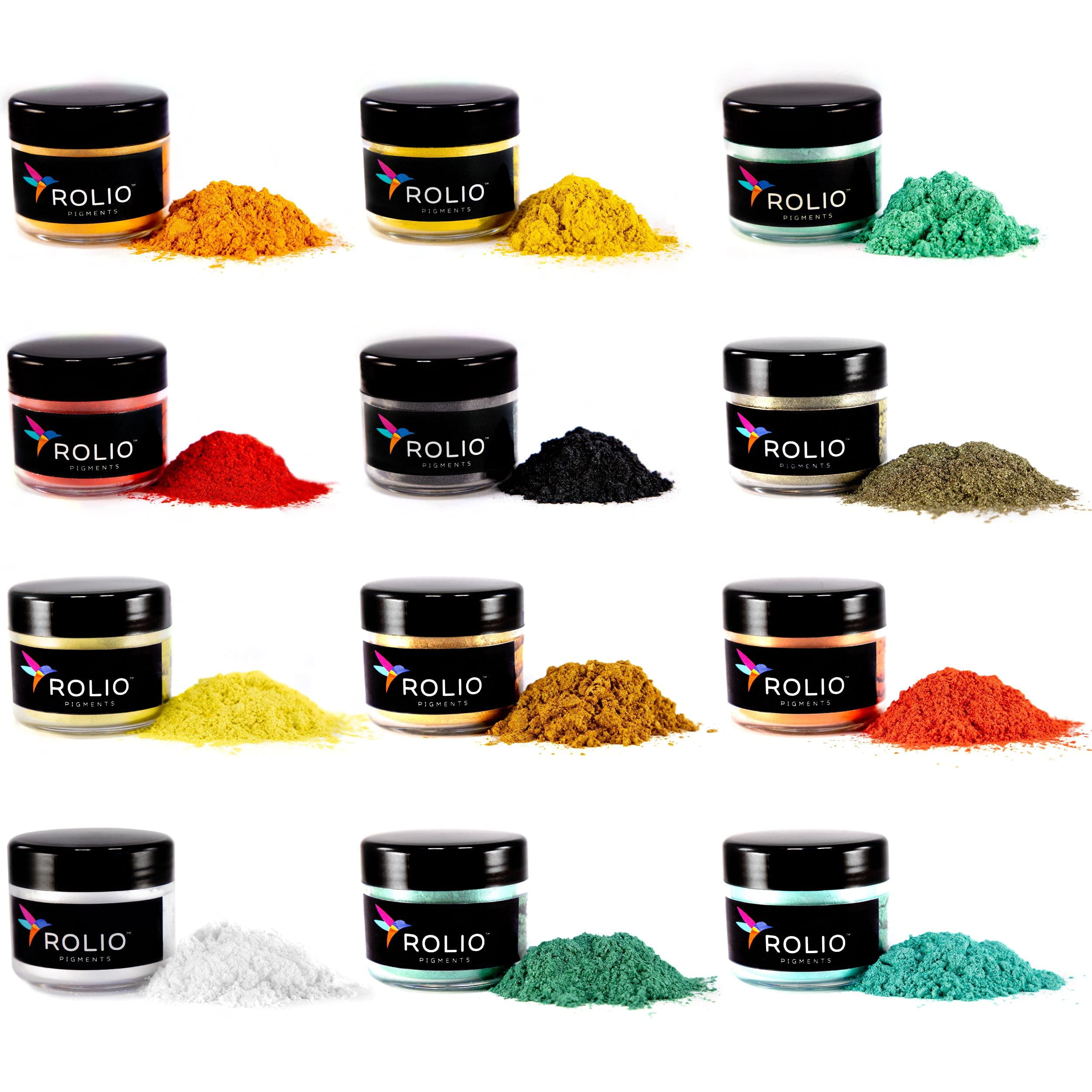 Rolio - Mica Powder - 12 Jars of Pearlescent Color Pigment for Paint ...