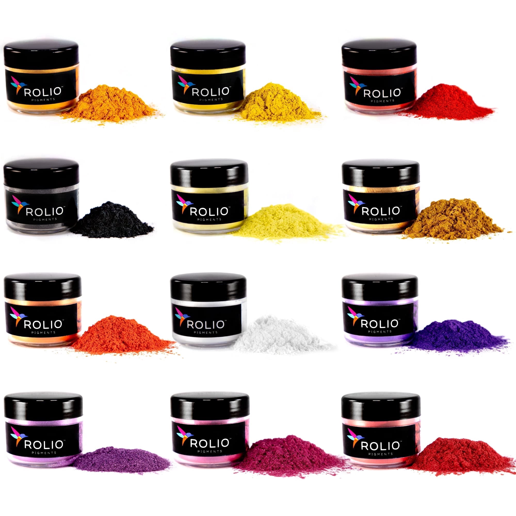 Rolio - Mica Powder Set - 12 Colors for Paint, Soap, Nail Polish, Resin ...