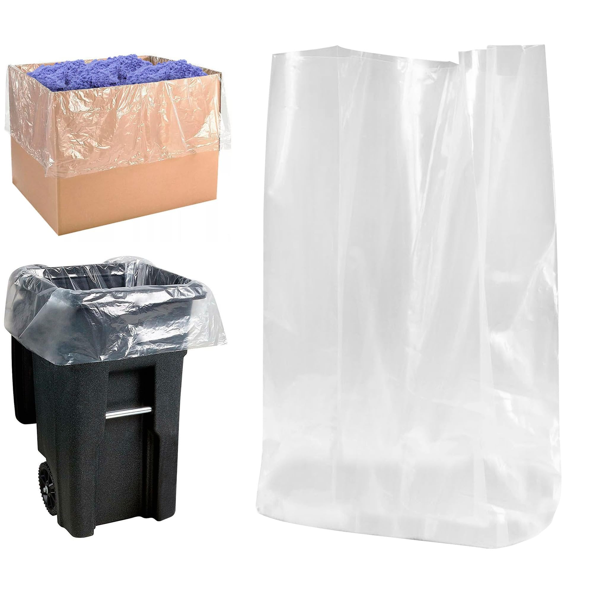 Clear Polyethylene Bin Liners, 2 mil LDPE Industrial Bags, 100 Count ...