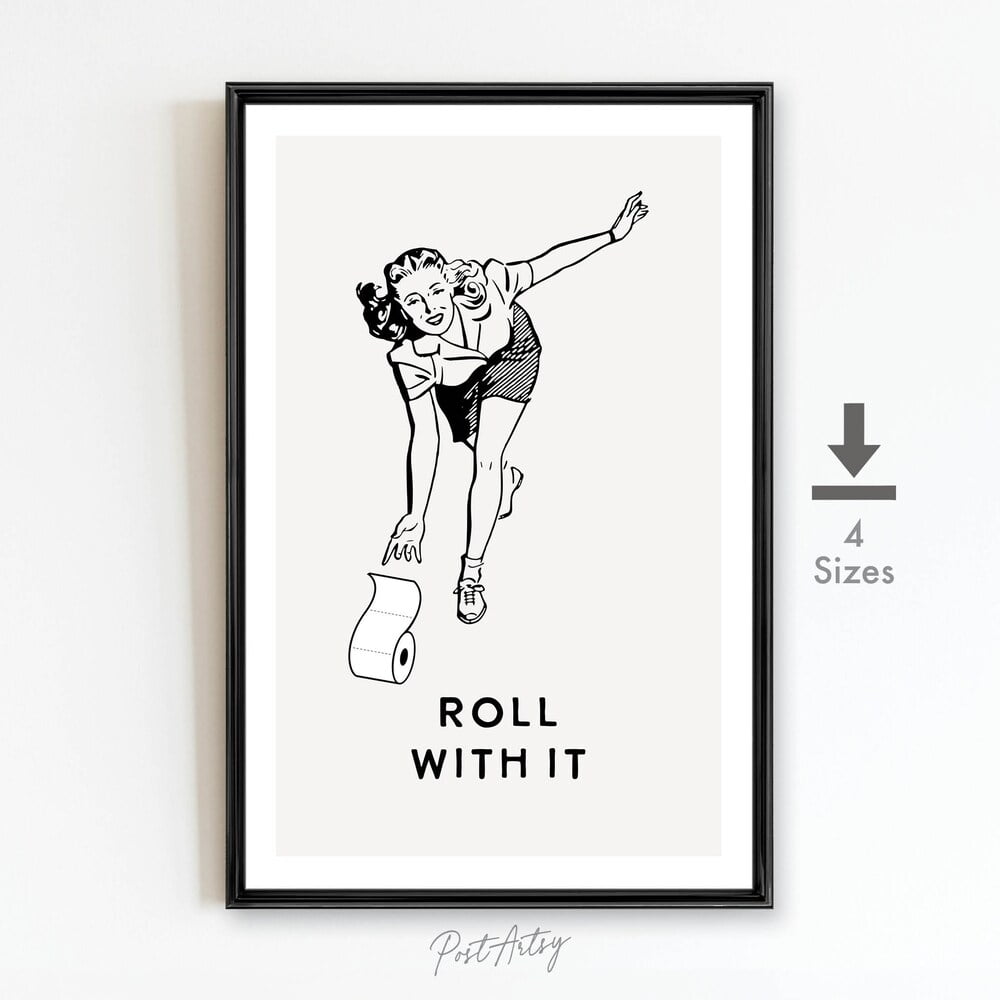 Roll With It Bathroom Print Funny Bathroom Wall Art Bathroom Poster ...