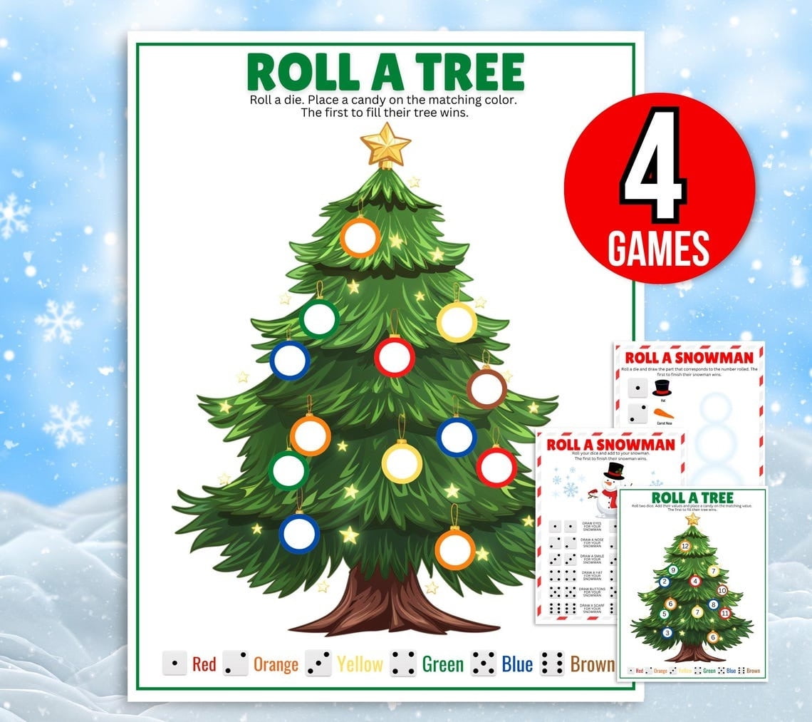 Roll a Christmas Tree Game, Roll a Snowman, Roll a Dice Bundle ...
