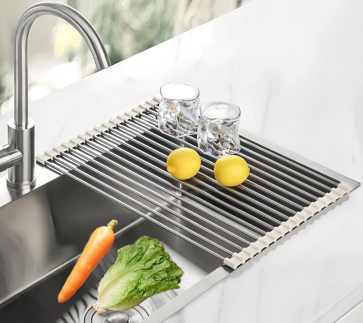Roll Up Dish Drying Rack, 17.7" x 11.8" Over The Sink Dish Drying Rack ...