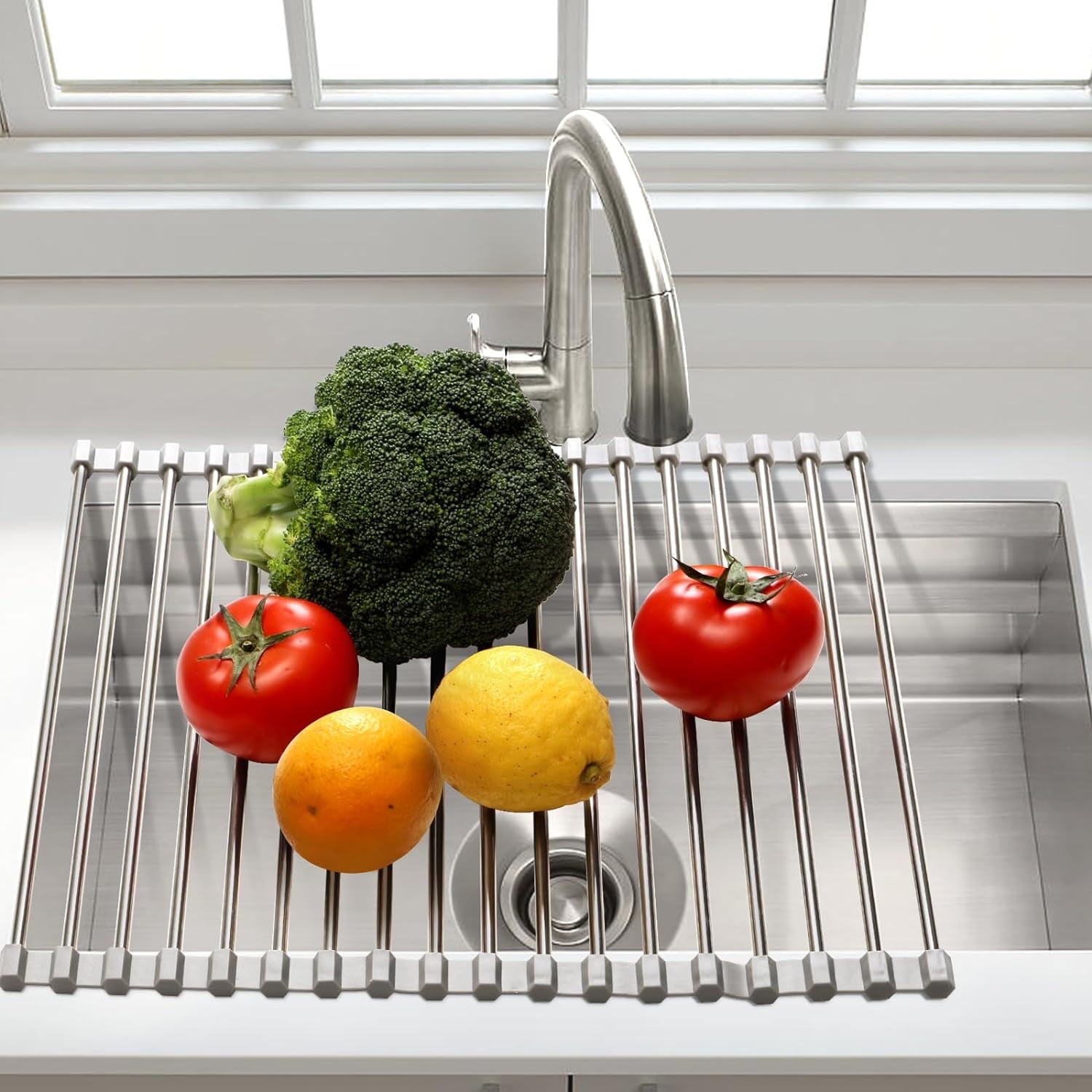 Roll up Dish Drying Rack, 17'' L x 13'' W Stainless Steel Dish Rack ...