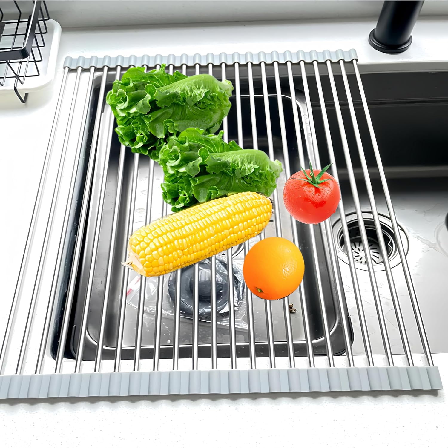 Roll Up Dish Drying Rack, 19.7" x 15.8" Over The Sink Dish Drying Rack ...