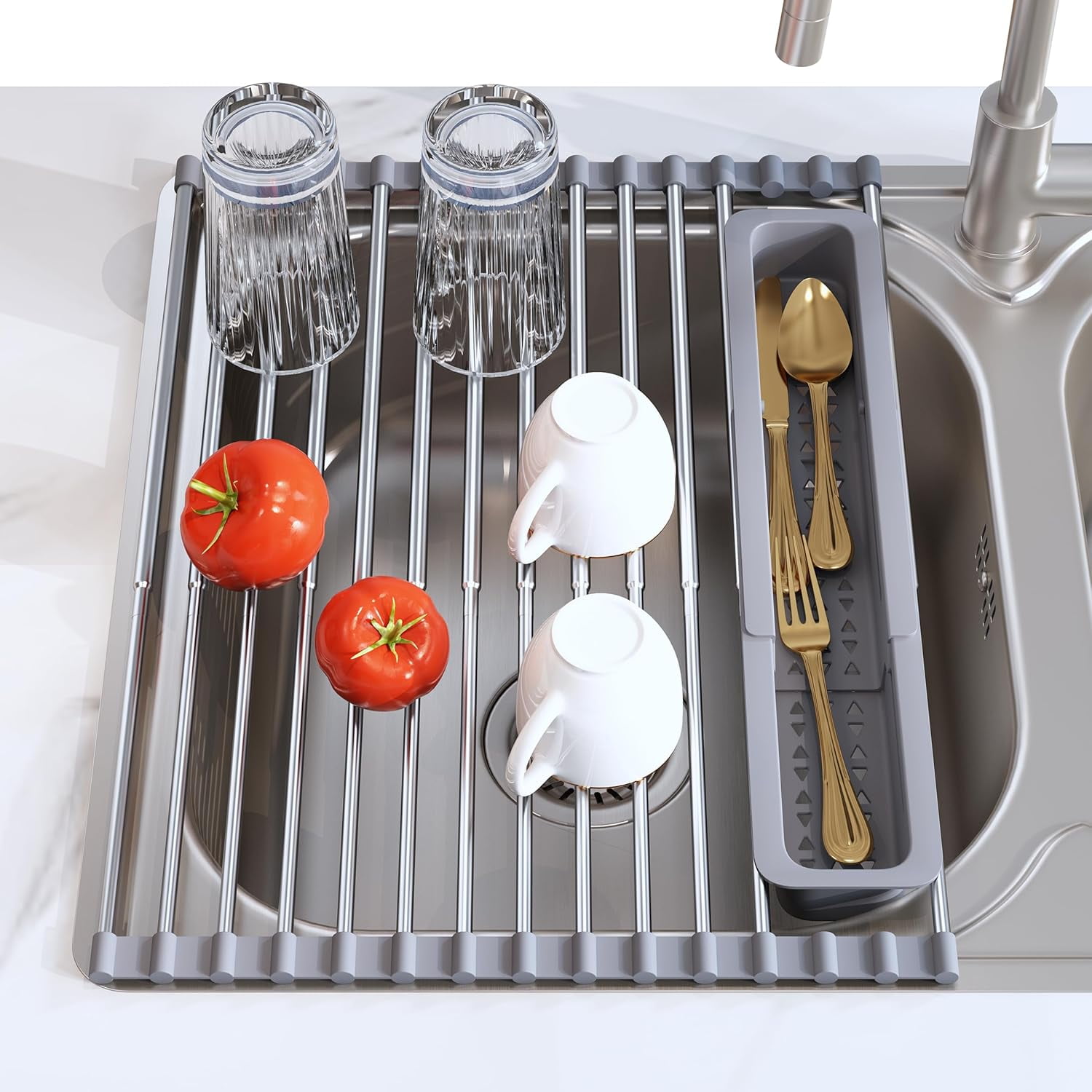 Roll Up Dish Drying Rack, Expandable (12.8"-23.8" D x 12.8" W ...