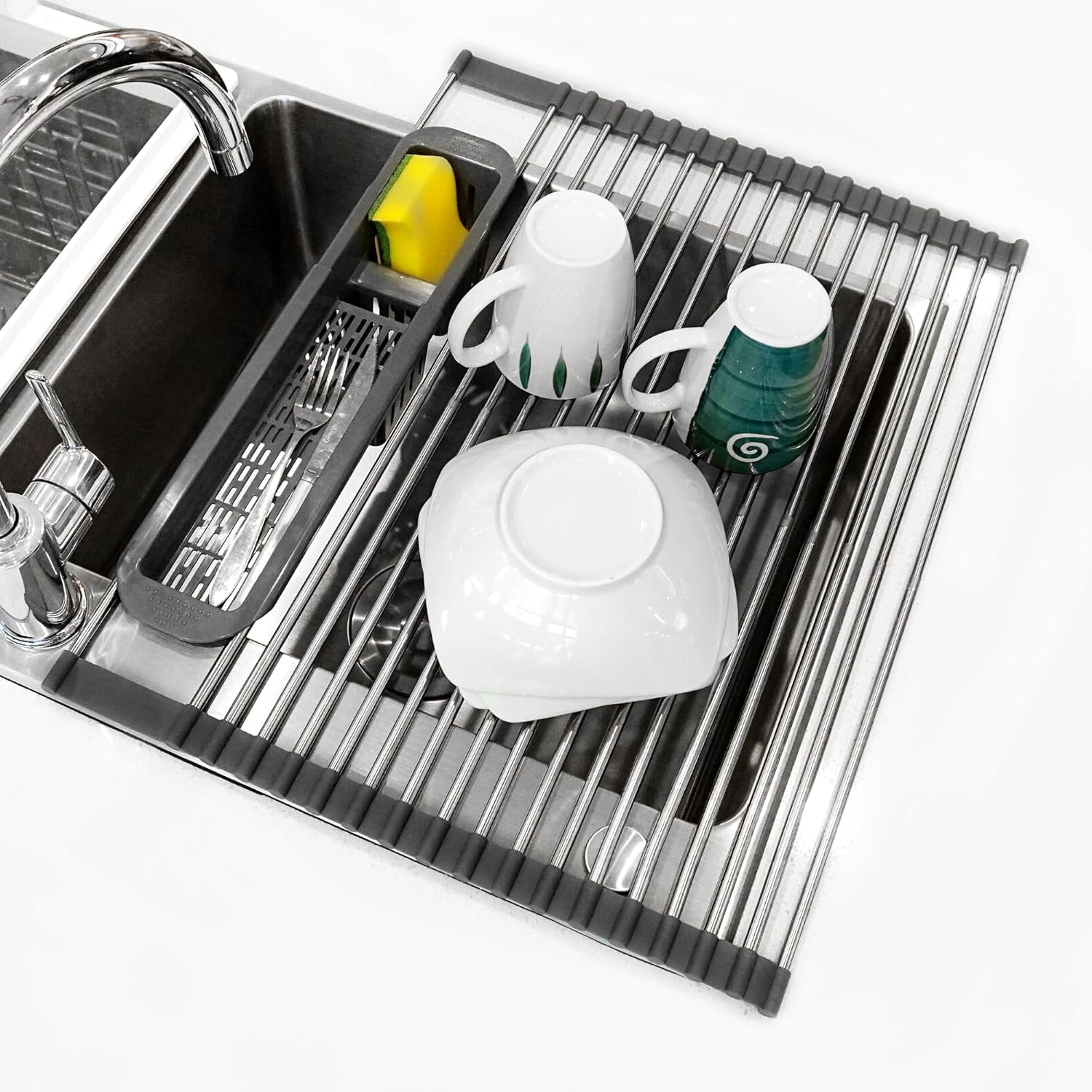 Roll Up Dish Drying Rack Over The Sink, 304 Stainless Stee Dish Drainer ...