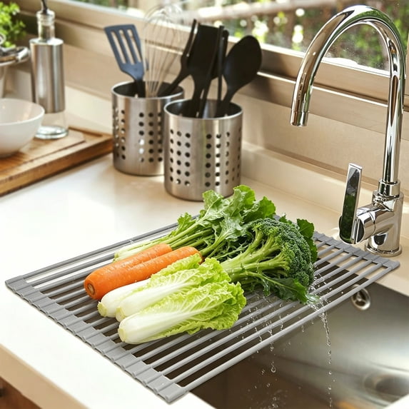 Roll Up Dish Drying Rack, Over The Sink Dish Rack Foldable, Heat ...