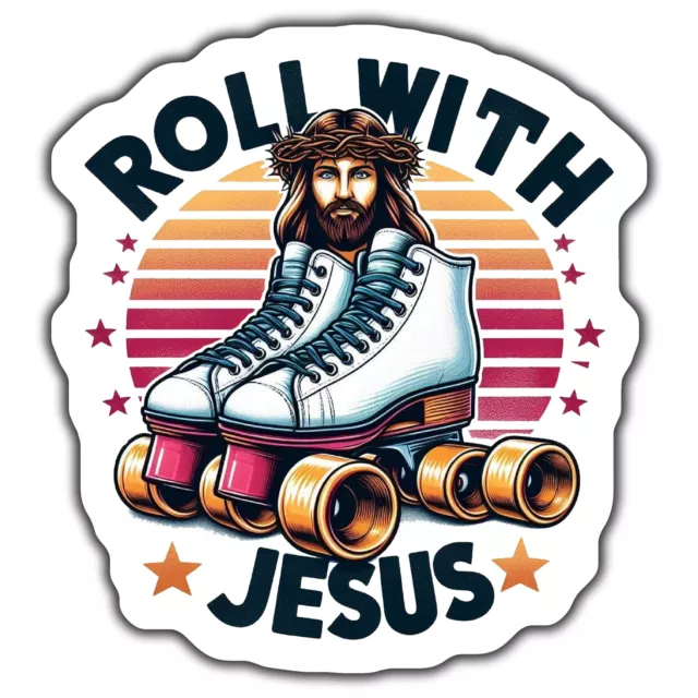 Roll With Jesus Sticker, Retro Roller Skate Sticker, Christian Faith ...