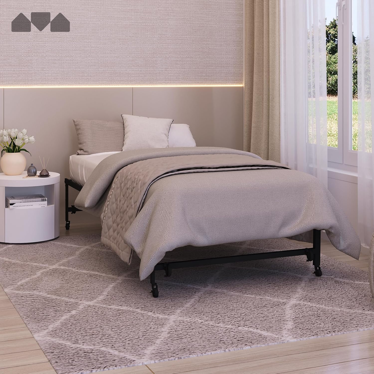 Roll-Out Trundle Bed with Wheels, Modern Black Frame, Trundle Only ...