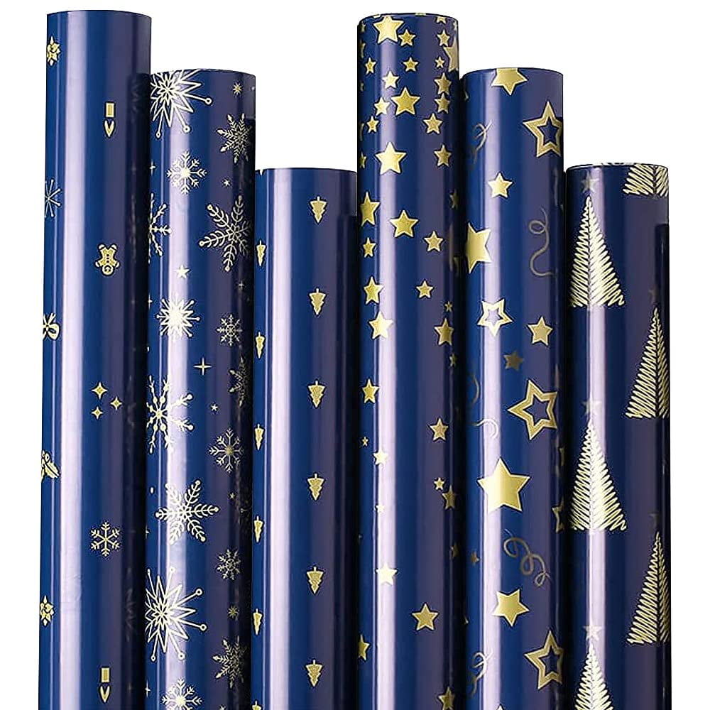 Roll Package Christmas Gift Wrapping Paper, Recyclable 10 Roll Navy ...