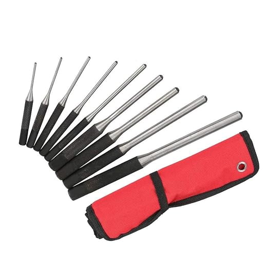 Roll Pin Punch Set 9PCS Mechanics Punch Steel Mechanics Professional Tool Kit with Comfort Grip ...