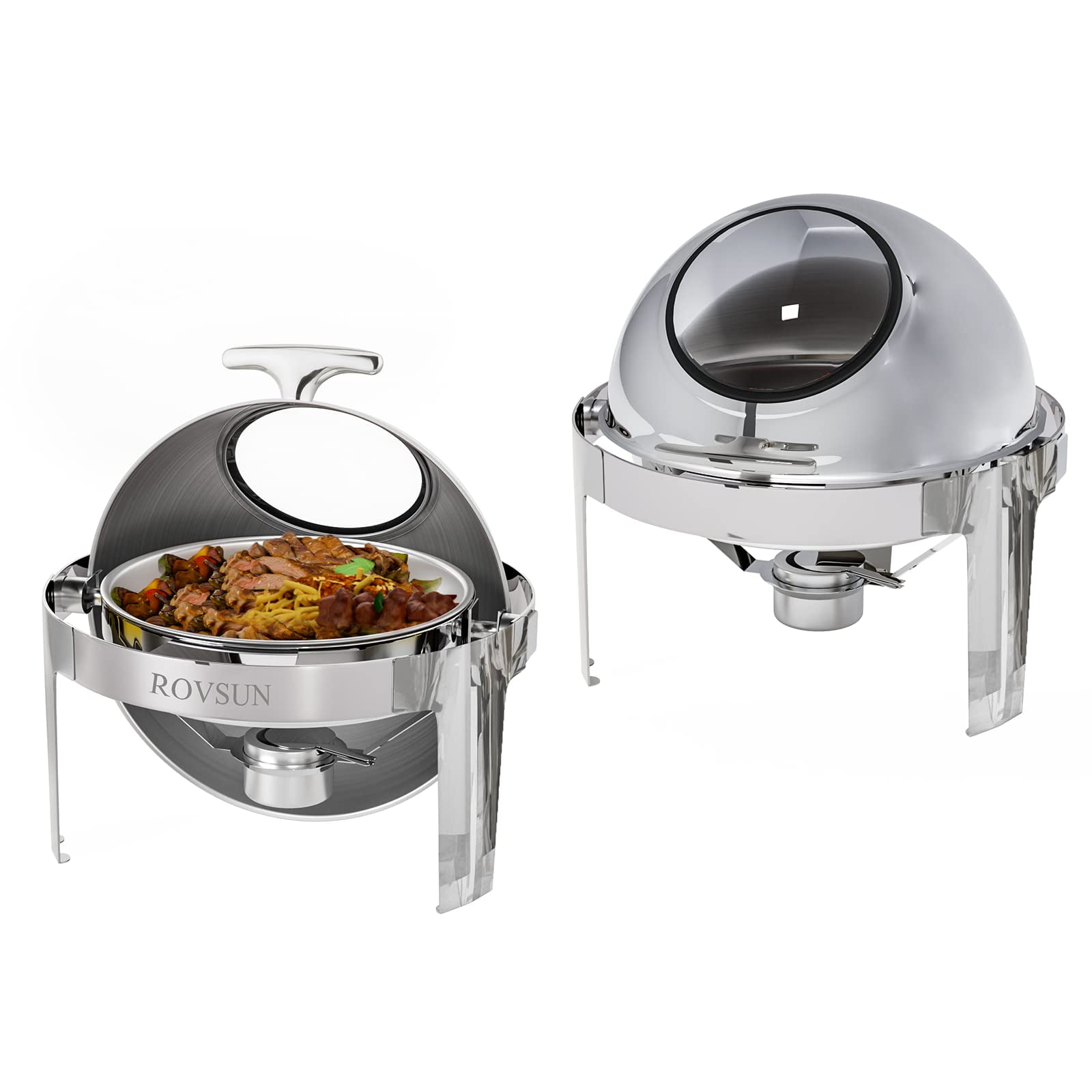 Roll Top Buffet Chafer Set, 6 Quart Stainless Steel Dish with Glass ...
