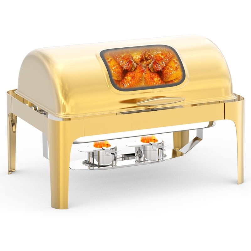 Roll Top Chafing Dish, 9QT Stainless Steel Buffet Server with Visible ...