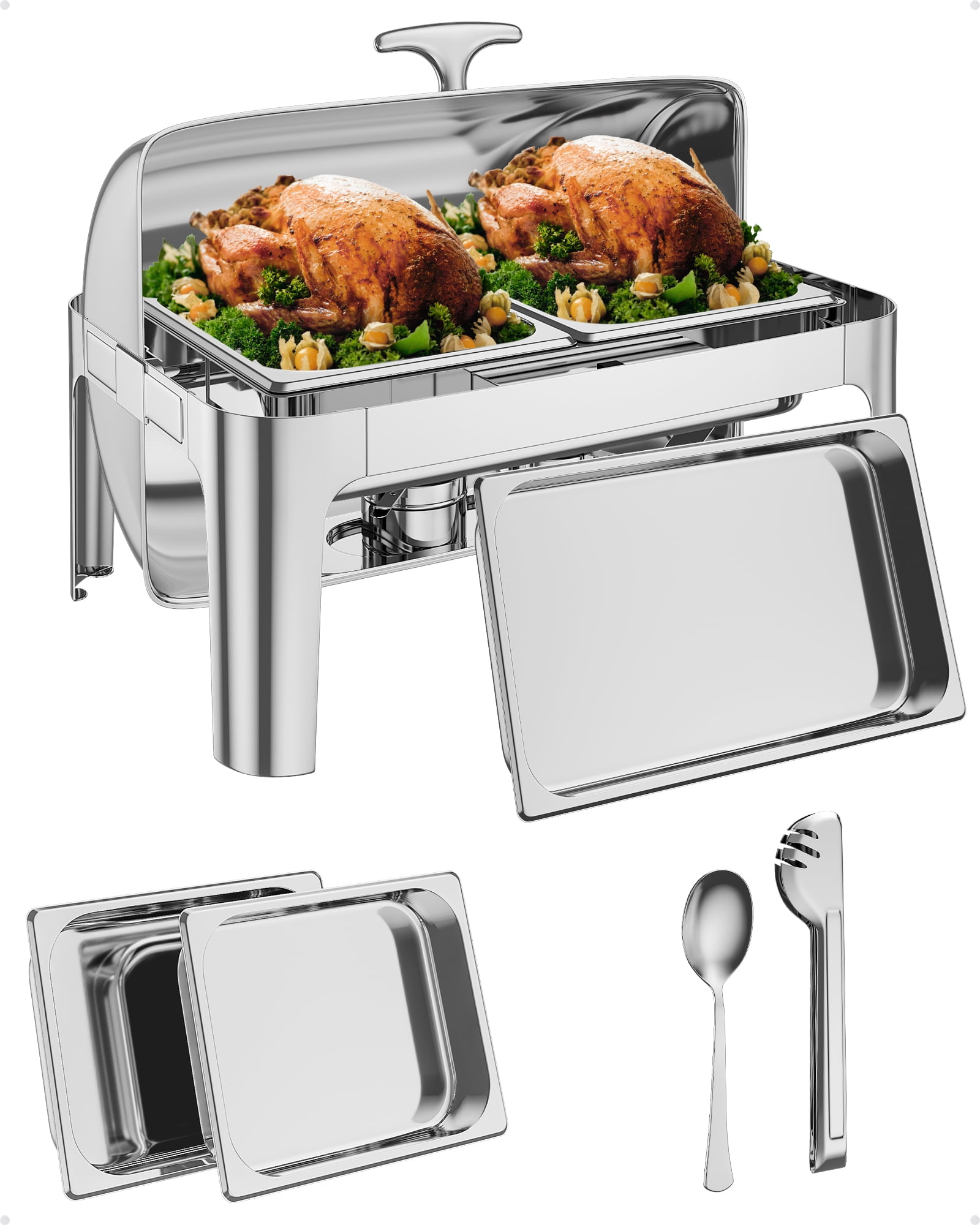 Roll Top Chafing Dish Buffet Complete Set, 2pcs-1/2 food pan 9 Qt ...