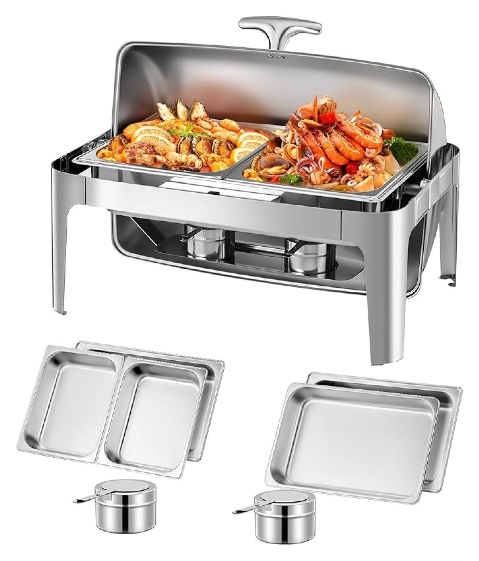 Roll Top Chafing Dish Buffet Set, 13QT Stainless Steel Chafing Dishes ...