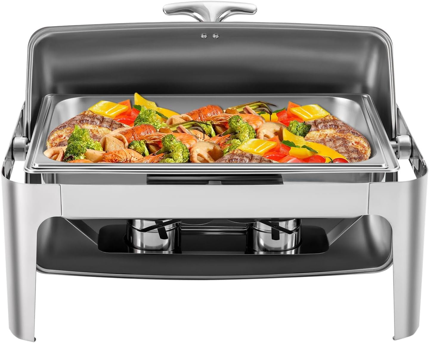 Roll Top Chafing Dish Buffet Set, 9.5 Qt Stainless Steel Rectangular ...