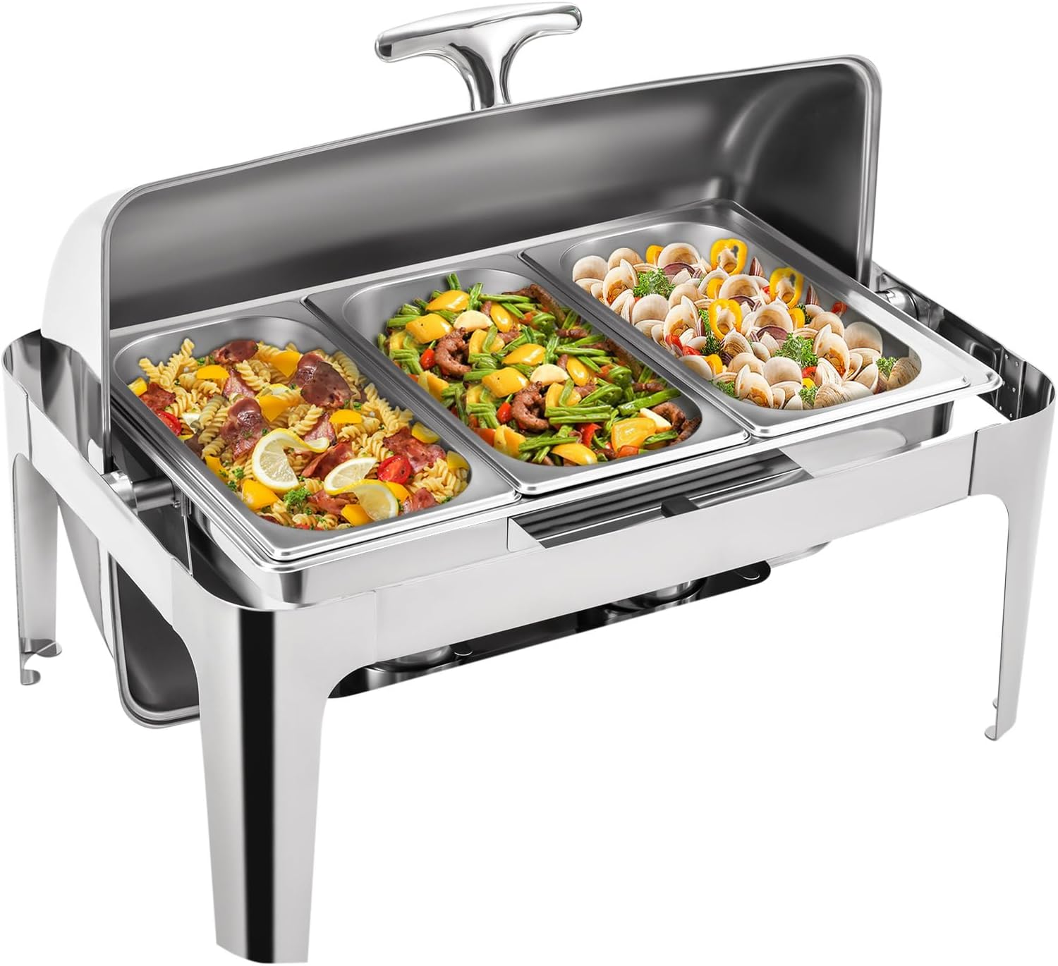Roll Top Chafing Dish Buffet Set,9.5QT Stainless Steel Rectangular ...