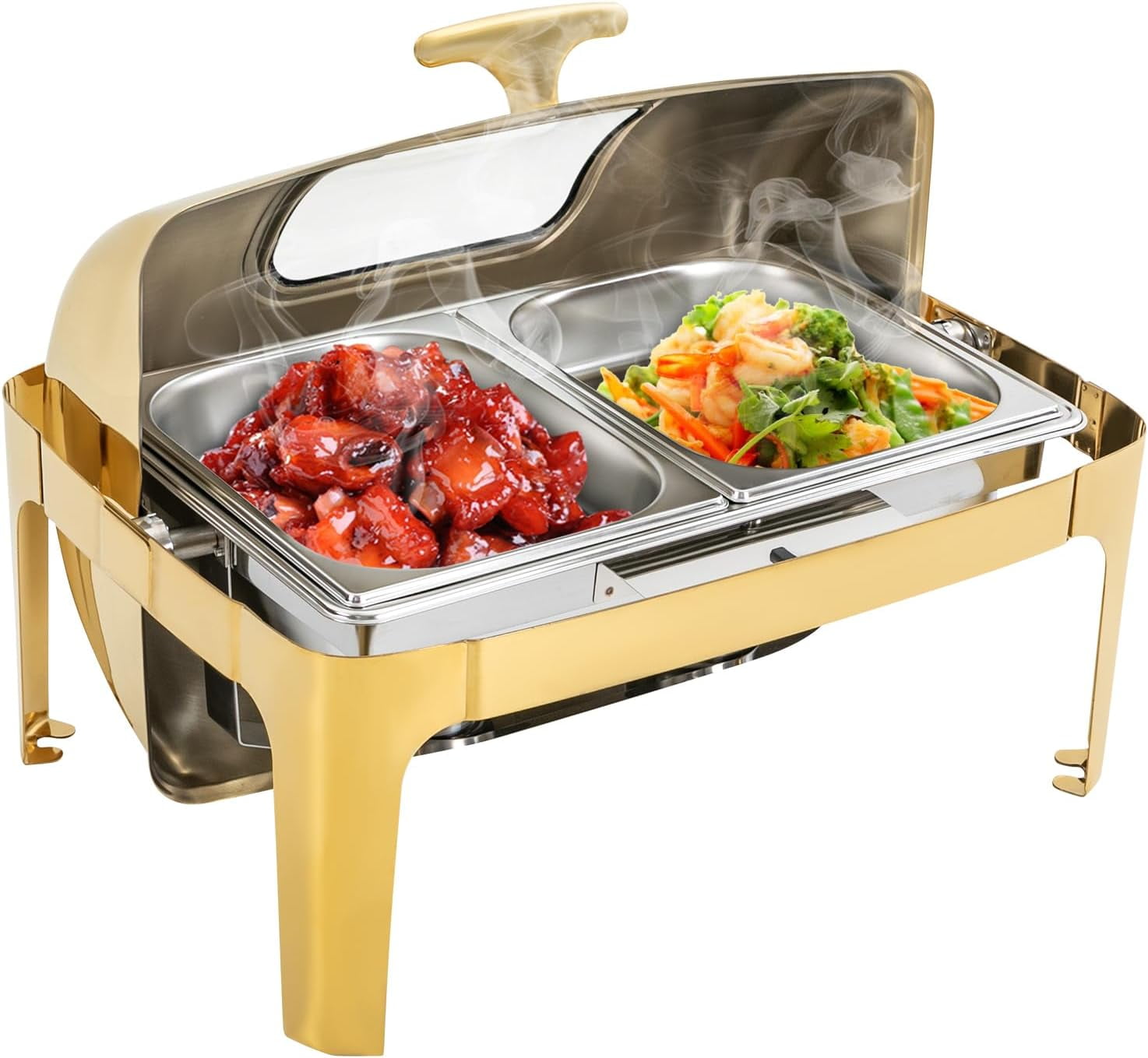 Roll Top Chafing Dish Buffet Set Stainless Steel Rectangular Chafing ...