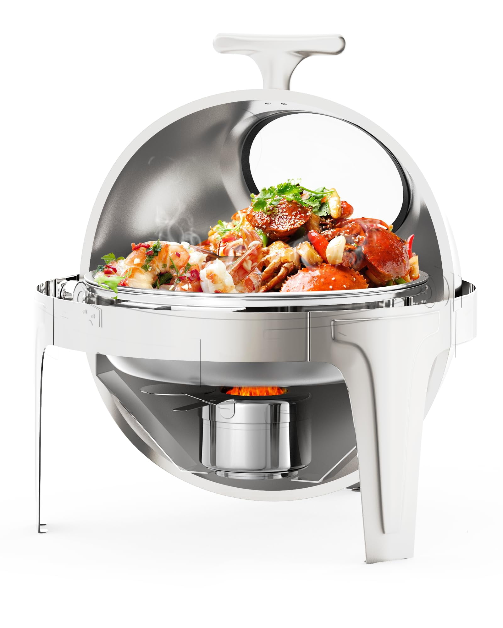 Roll-Top Chafing Dishes for Buffet, Round Stainless Steel Chafers with ...