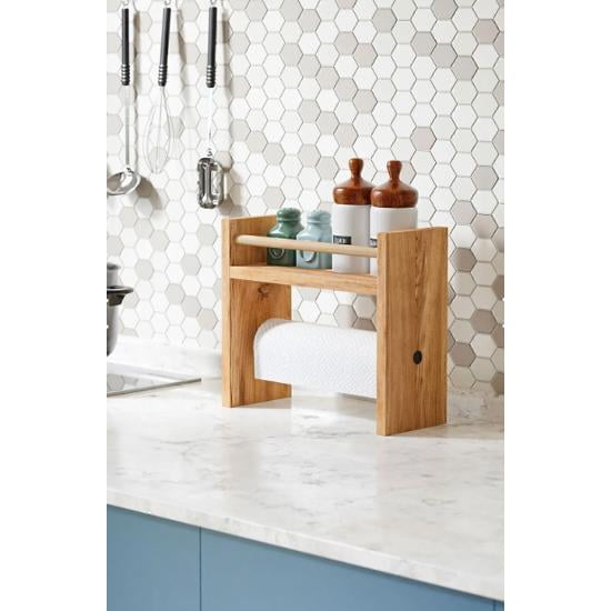Roll Towel Attachable Spice Rack Stand Countertop Organizer Wooden ...