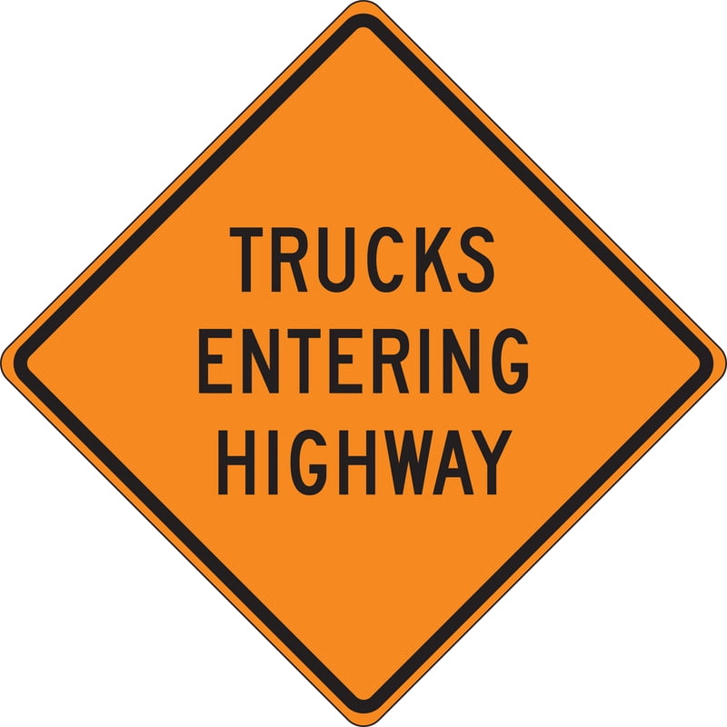 Roll Up Construction Sign Trucks Entering Highway Metal 12 Inch Rust ...